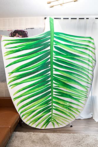 Giant Serene Palm Leaf Blanket - Large Leaf Shaped Blanket 90''x76'' Soft Plush Plant Shaped Throw Blanket Palm Leaf Blanket Shape Design Decorative for Couch Sofa Or Bed, White, Green