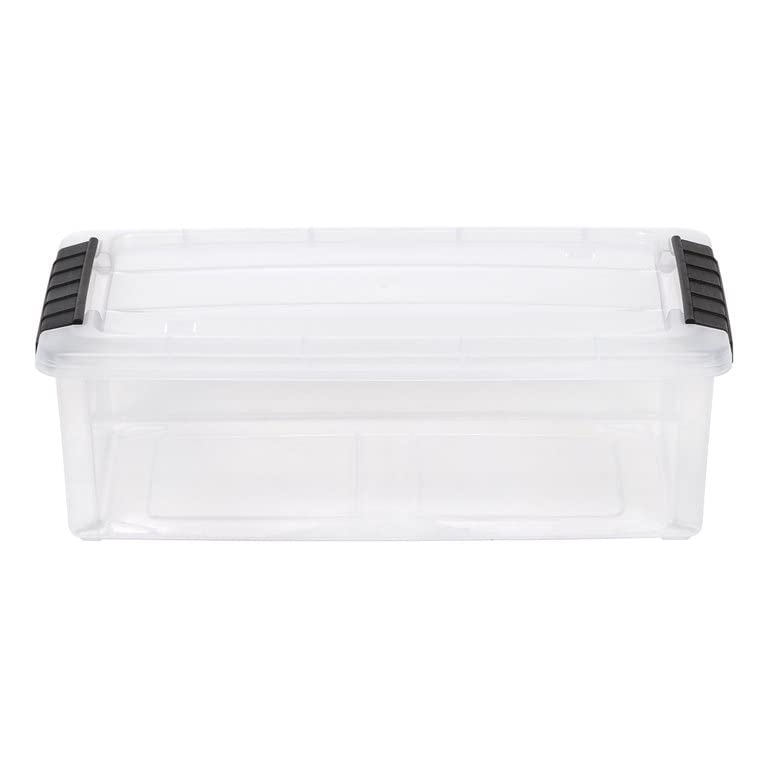 5 Qt. Plastic Storage Box, Stackable Plastic Storage Bins with Secure Lid and Latching Buckles, Nestable Organizing Tote Tub Box Toy General Organization Small,Clear, Set of 14