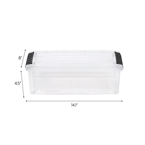 5 Qt. Plastic Storage Box, Stackable Plastic Storage Bins with Secure Lid and Latching Buckles, Nestable Organizing Tote Tub Box Toy General Organization Small,Clear, Set of 14