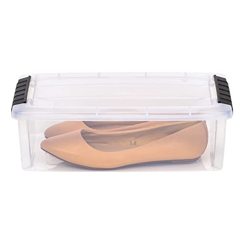 5 Qt. Plastic Storage Box, Stackable Plastic Storage Bins with Secure Lid and Latching Buckles, Nestable Organizing Tote Tub Box Toy General Organization Small,Clear, Set of 14