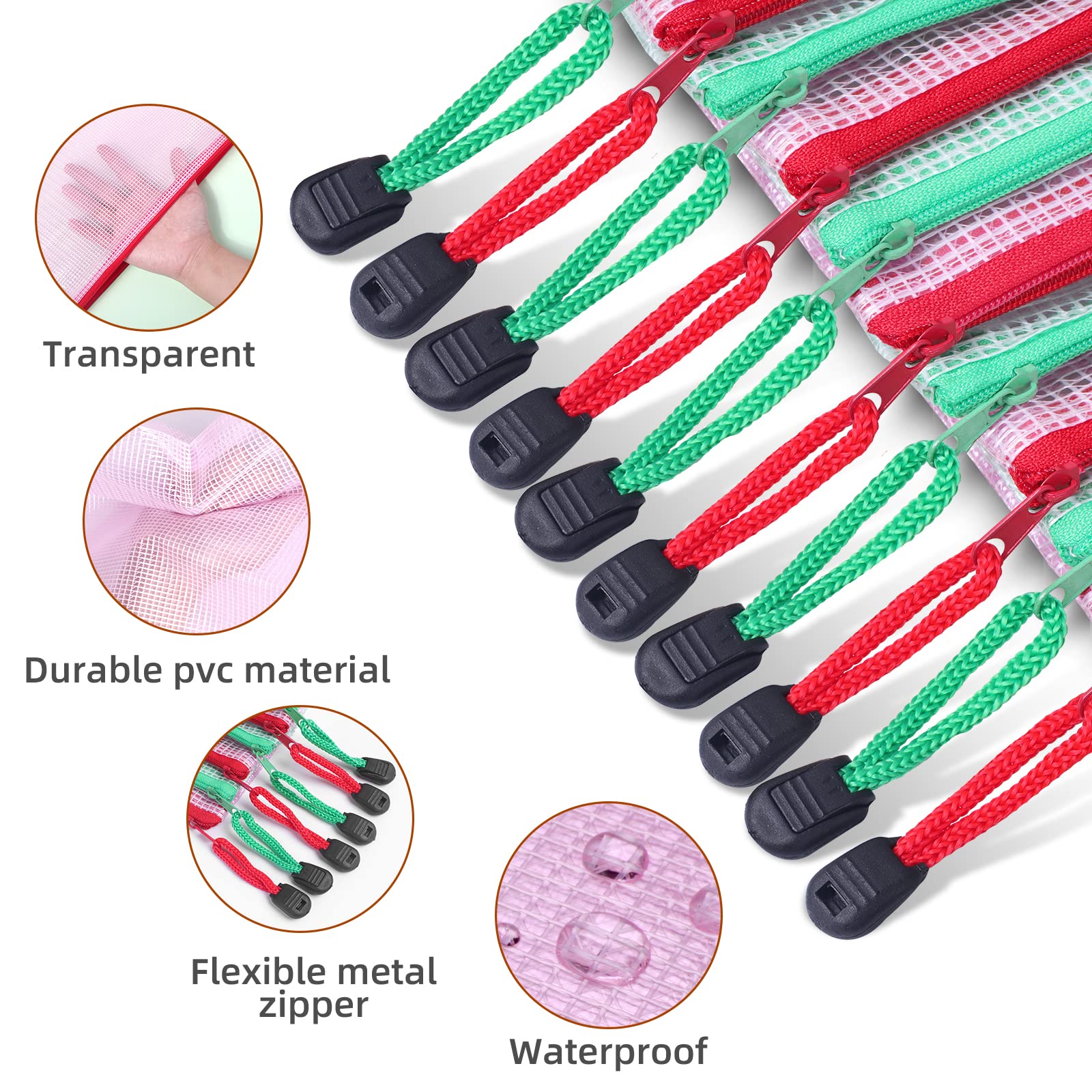 Yclin 16pcs 8 Sizes Mesh Zipper Pouch,Waterproof Zipper Bags,for Board Games Toys Storage, 8 Sizes Waterproof Plastic Document Pouch,for Travel Accessories, Documents Cosmetics School Office Supplies