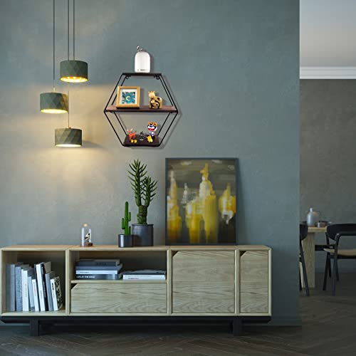 DECOCIAGA House Wall Metal Wood Floating Shelves,Black Decor Storage Shelf for Bathroom Kitchen Living Room&Coffee Table,Apartment Decorative Shelves-Not Require Assembly
