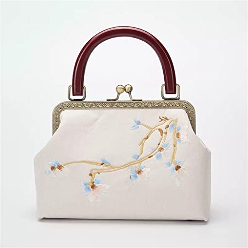 DANN Traditional Embroidery Bag Chinese Tassel Handbag Women's Cheongsam Bag Hanfu Dinner Handbag (Color : E, Size : 26cmx17cmx8cm(LxHxW))