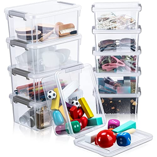 Tuanse 10 Pieces Storage Bins with Lids Bulk 3.2 Qt, 1.32 Qt Clear Small Plastic Storage Containers Stackable Boxes for Small Toy Bead Organizing