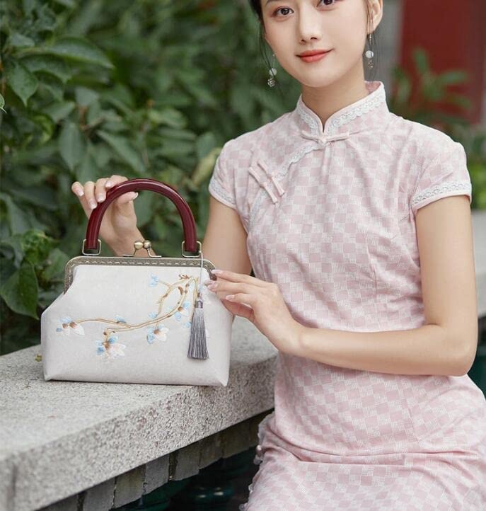 DANN Traditional Embroidery Bag Chinese Tassel Handbag Women's Cheongsam Bag Hanfu Dinner Handbag (Color : E, Size : 26cmx17cmx8cm(LxHxW))