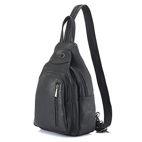 OISLUMU Small Backpack Purse for Women Fashion PU Leather Backpack Convertible Ladies Sling Bag (Black)