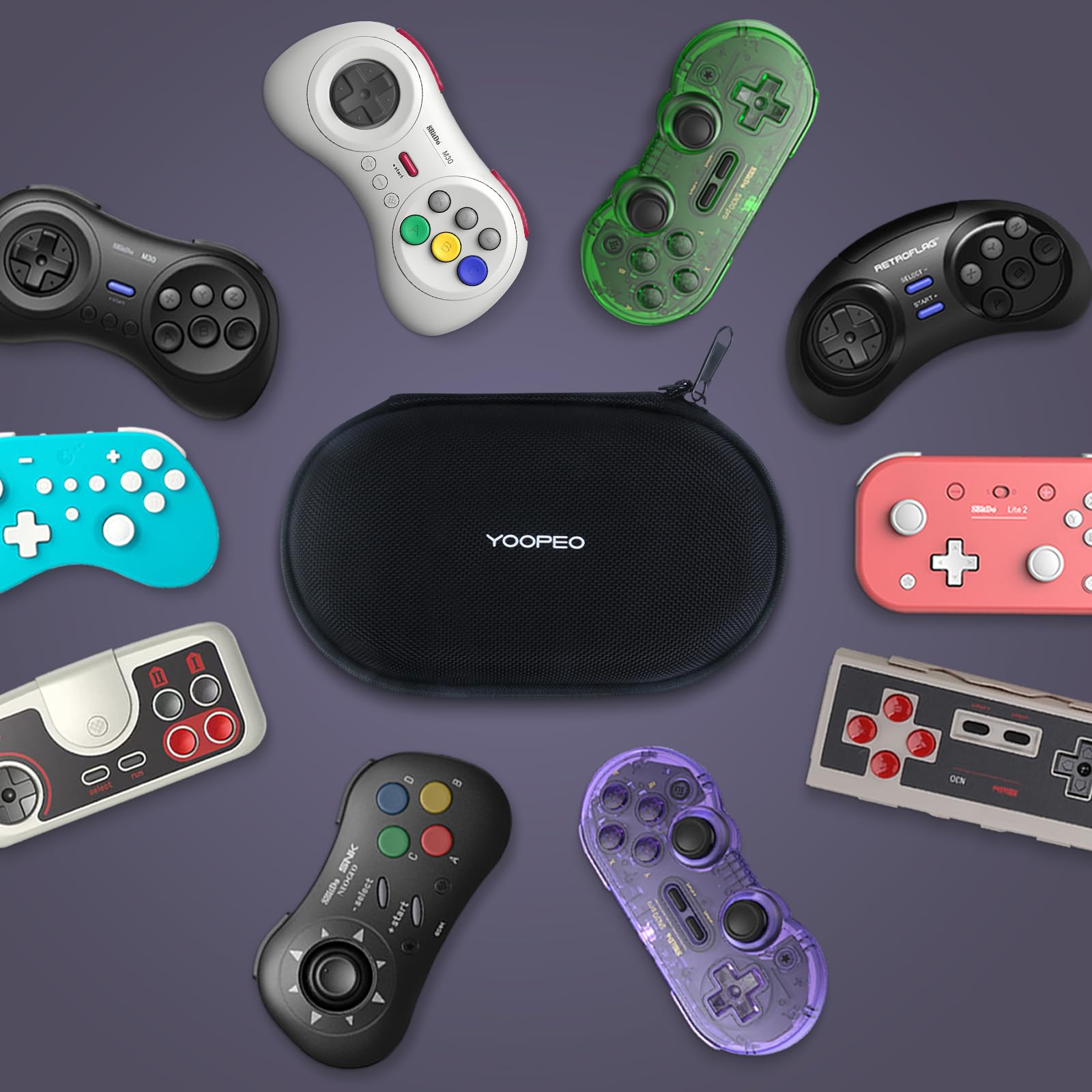 AKNES Hard Shell Controller Travel Case - Fits 8BitDo SN30 Pro, Zero 2, M30 and NEOGEO Controllers, Gulikit NS19 Series Controller, Portable & Protective Carrying Case