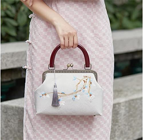 DANN Traditional Embroidery Bag Chinese Tassel Handbag Women's Cheongsam Bag Hanfu Dinner Handbag (Color : E, Size : 26cmx17cmx8cm(LxHxW))