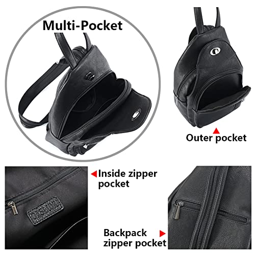 OISLUMU Small Backpack Purse for Women Fashion PU Leather Backpack Convertible Ladies Sling Bag (Black)