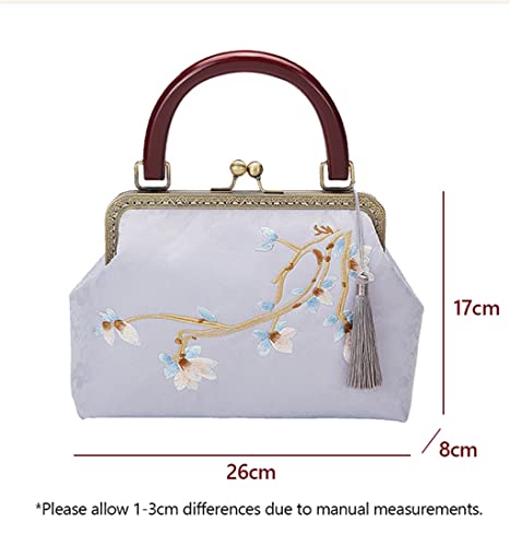 DANN Traditional Embroidery Bag Chinese Tassel Handbag Women's Cheongsam Bag Hanfu Dinner Handbag (Color : E, Size : 26cmx17cmx8cm(LxHxW))