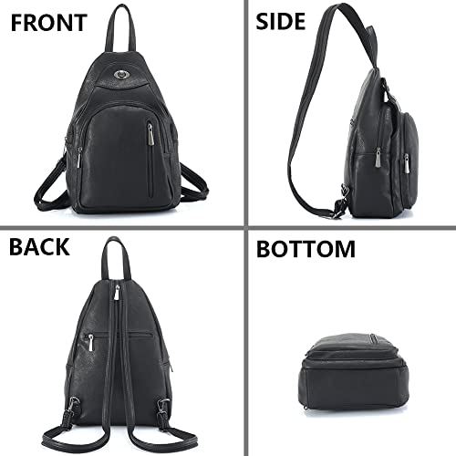 OISLUMU Small Backpack Purse for Women Fashion PU Leather Backpack Convertible Ladies Sling Bag (Black)