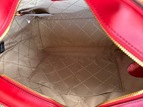 Michael Kors Jet Set Travel Medium Front Pocket Chain Tote Chili Red Gold MK