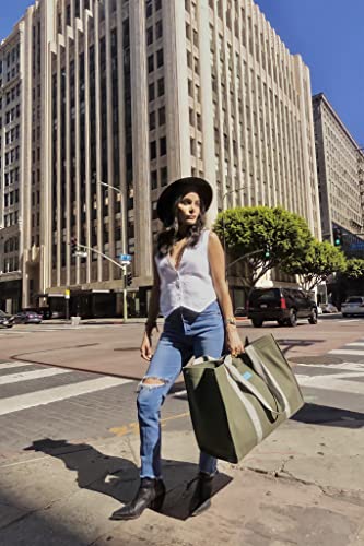 2023 Premium Oversize Canvas Tobi Tote Bag (21Wx16H x10D), Folds Flat, Slip-in Pockets, Removable Base, Anti-Theft Pocket (Tall Pines Green)