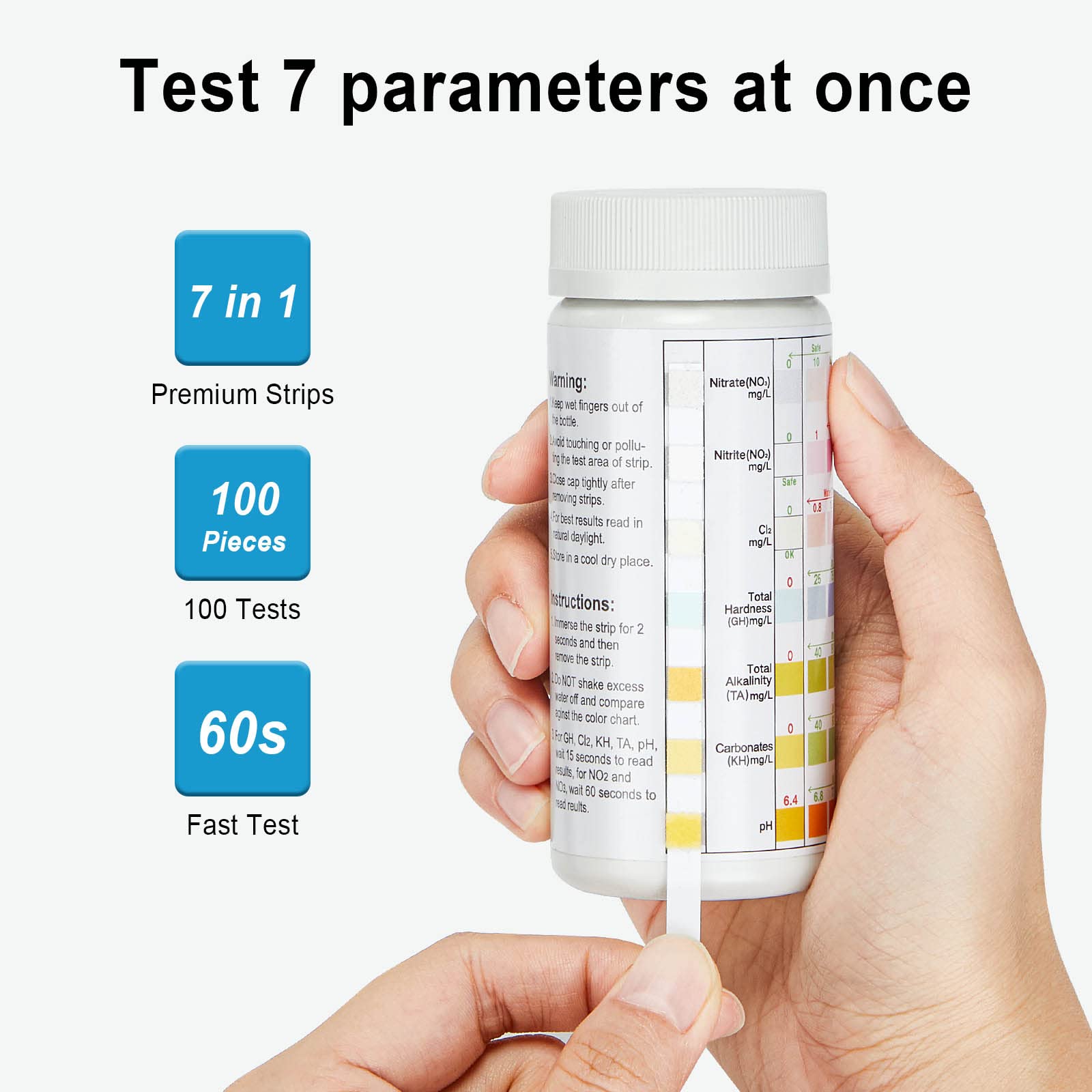 Luxbird 7 in 1 Aquarium Test Kit, Fish Tank Test Strips, 100 Strip Pack, Freshwater Aquarium Water Test Kit to Detect Nitrite Nitrate Chlorine Carbonate Total Alkalinity Hardness pH