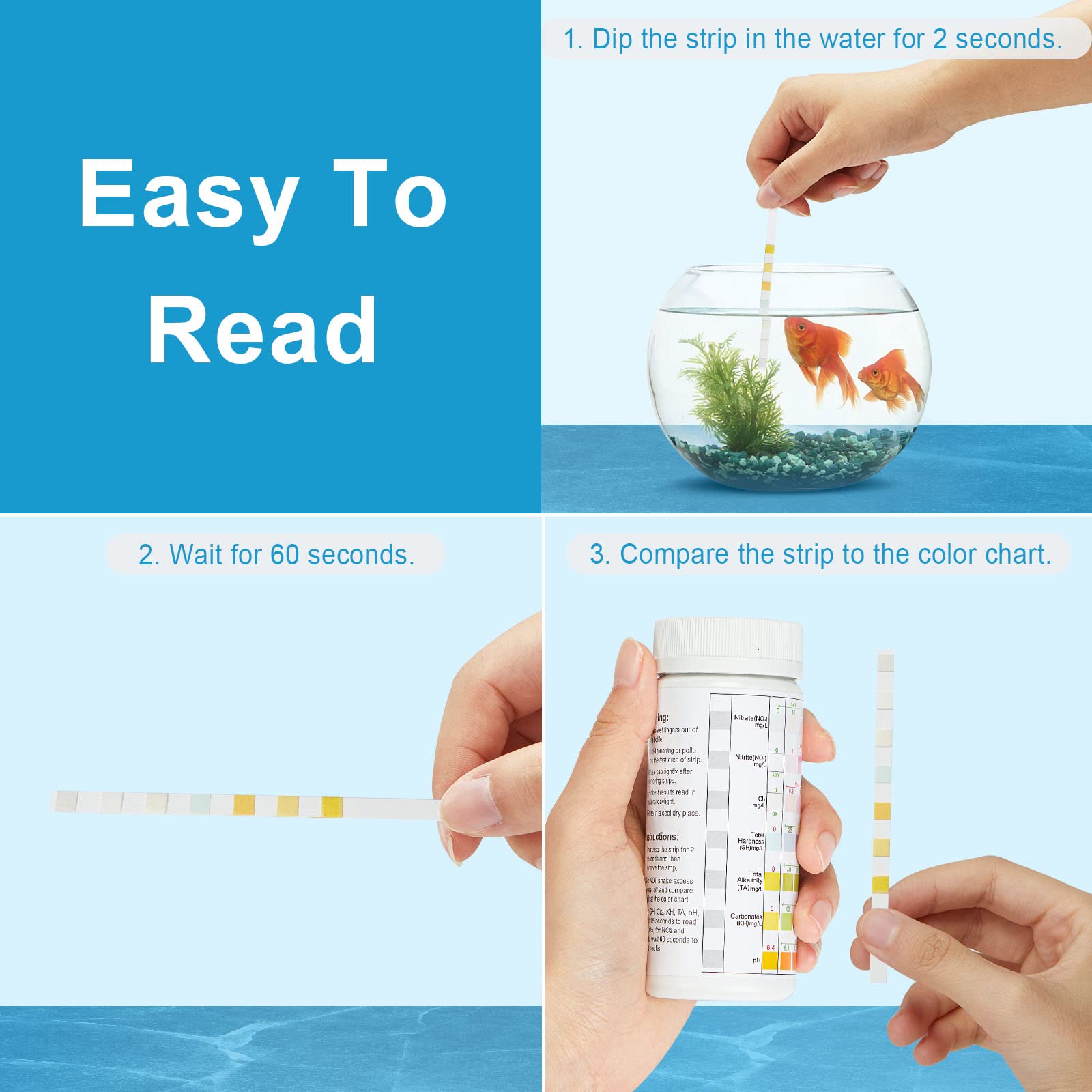 Luxbird 7 in 1 Aquarium Test Kit, Fish Tank Test Strips, 100 Strip Pack, Freshwater Aquarium Water Test Kit to Detect Nitrite Nitrate Chlorine Carbonate Total Alkalinity Hardness pH