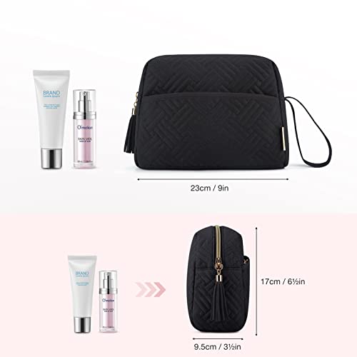 BAGSMART Cosmetic Pouch, Elegant Roomy Makeup Bag,Travel Zipper Pouch,Water-resistant Toiletry Bag,Makeup Accessories Organizer,Black