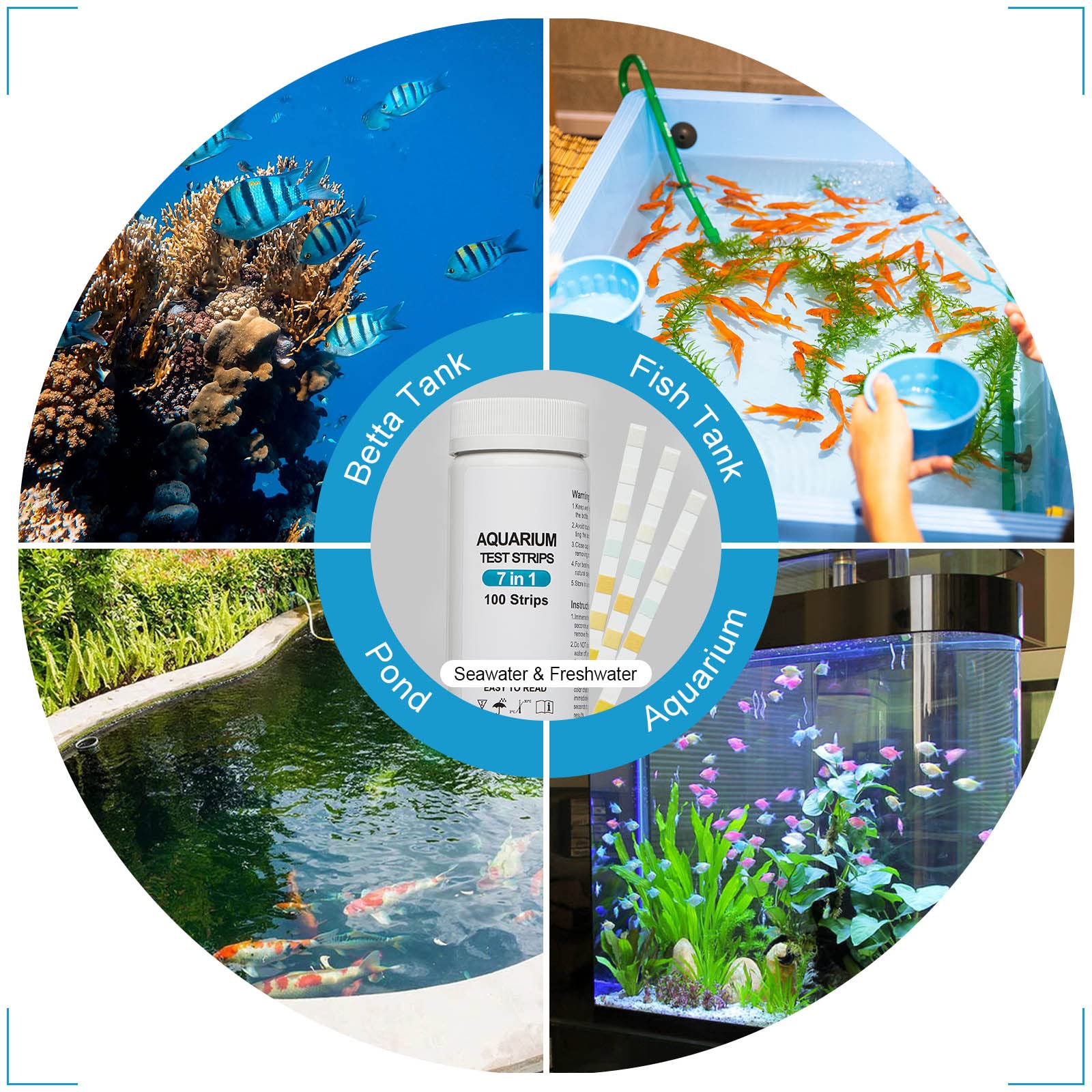 Luxbird 7 in 1 Aquarium Test Kit, Fish Tank Test Strips, 100 Strip Pack, Freshwater Aquarium Water Test Kit to Detect Nitrite Nitrate Chlorine Carbonate Total Alkalinity Hardness pH