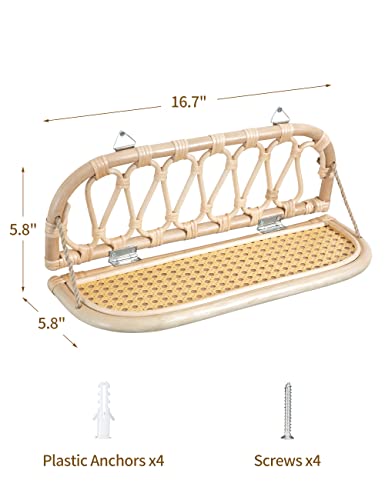 Sonefreiy Rattan Shelf Boho Wall Shelf Decorative Shelves Natural Handmade Woven Floating Shelf, Nursery Bedroom Living Room Bathroom Decor