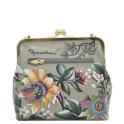 Anuschka Women’s Hand Painted Genuine Painted Leather Medium Frame Crossbody - Floral Passion