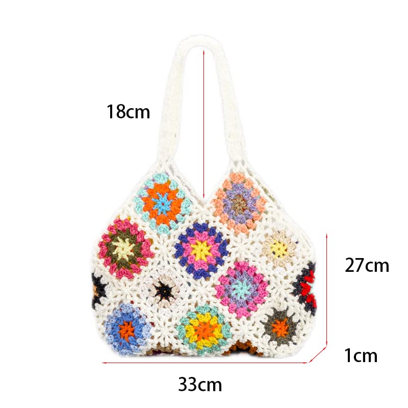 Bohemian Crochet Women Bags Plaid Lady Handbags Handmade Woven Knitted Summer Beach Bag Small Tote Bali Purses White