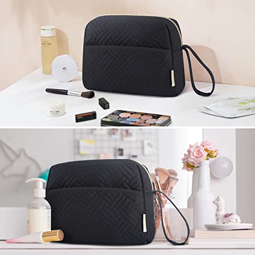 BAGSMART Cosmetic Pouch, Elegant Roomy Makeup Bag,Travel Zipper Pouch,Water-resistant Toiletry Bag,Makeup Accessories Organizer,Black