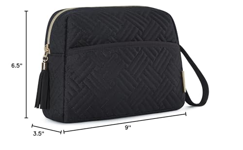 BAGSMART Cosmetic Pouch, Elegant Roomy Makeup Bag,Travel Zipper Pouch,Water-resistant Toiletry Bag,Makeup Accessories Organizer,Black