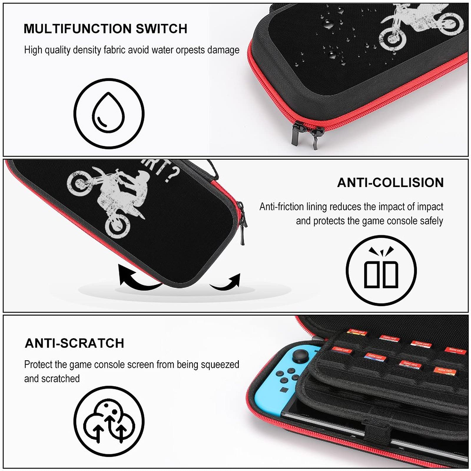 FunnyStar Got Dirt Bike Carrying Storage Cases for Nintendo Switch Protective Portable Hard Shell Pouch Carrying Travel Game Bag, White, One size