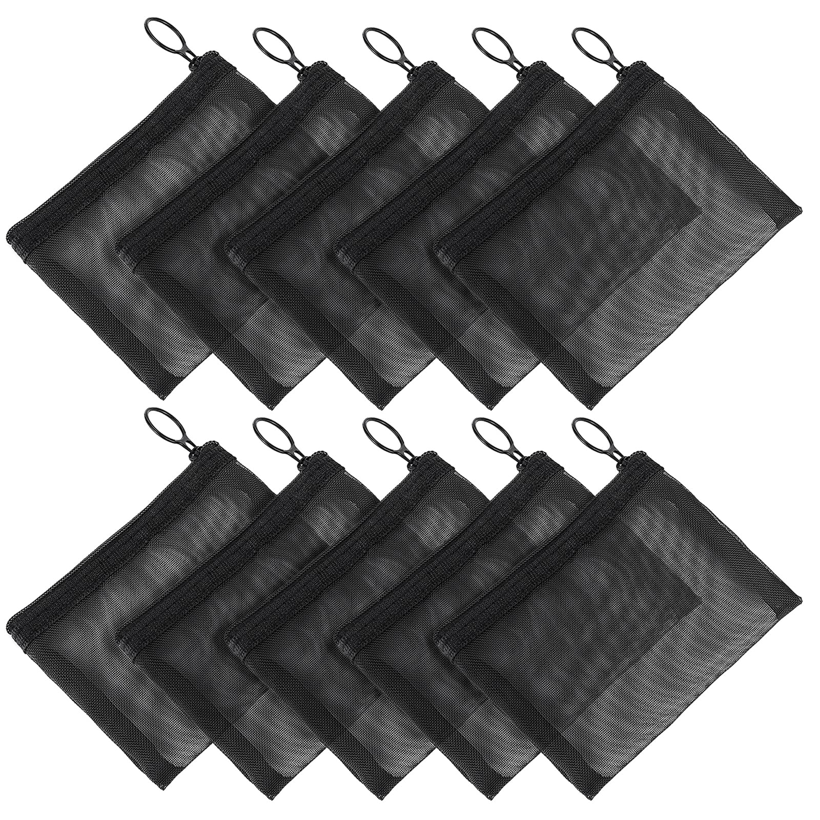 WLLHYF 10 Pieces Mesh Cosmetic Bags, Black Mesh Makeup Bags Mini Zipper Toiletry Bag Cosmetic Stationery Case Storage Nylon File Folders Waterproof Zipper Pouches for Office Travel School Supplies