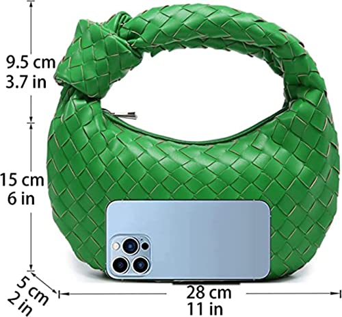 HDHTB Woven Handbag for Women Soft PU Leather Knoted Woven Shoulder Bag Fashion Designer Ladies Hobo Bag (green)
