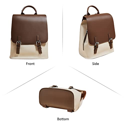 LAORENTOU Cowhide Leather Backpacks for Women Small Backpack Purse Convertable Straps Daypack Valentines Day (02 White, One Size)