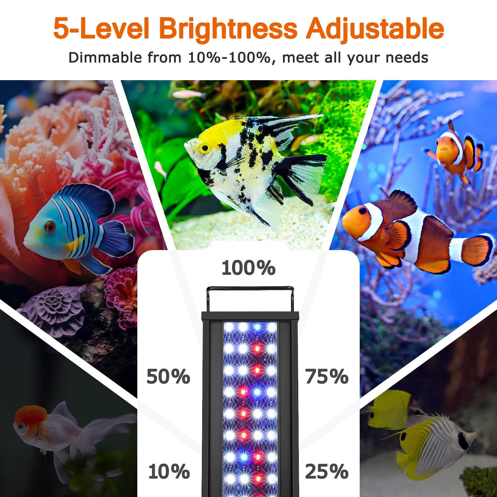 AQQA Full Spectrum Aquarium Light Plant Fish Tank Light with Timer 14 Colors Adjustable Waterproof LED Fish Light for Freshwater & Saltwater Tank 39-47 Inch (35W)