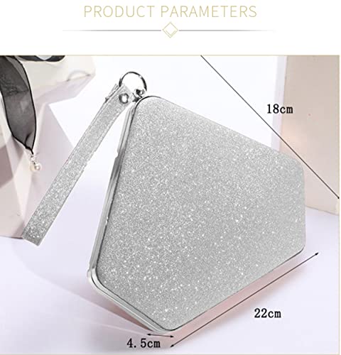 RZTA Women's Rhinestone Clutch Evening Bags Sparkly Glitter Triangle Purse for 1920s Party Prom Wedding 03-Silver