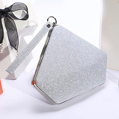 RZTA Women's Rhinestone Clutch Evening Bags Sparkly Glitter Triangle Purse for 1920s Party Prom Wedding 03-Silver
