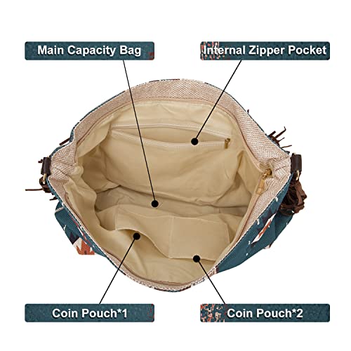 Emprier Women's Vintage Canvas Hobo Handbags Tassel Tote Purses Large Capacity Shoulder Bag Ethnic Travel Handbags