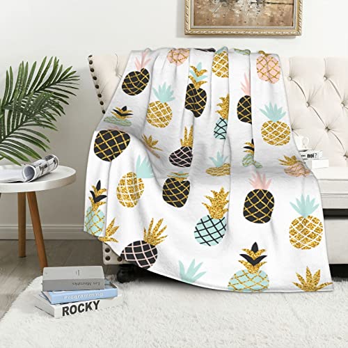 Cute Pineapple Stylish Glitter Throw Blanket Super Soft Warm Bed Blankets for Couch Bedroom Sofa Office Car, All Season Cozy Flannel Plush Blanket for Girls Boys Adults, 60 X 40 Inch