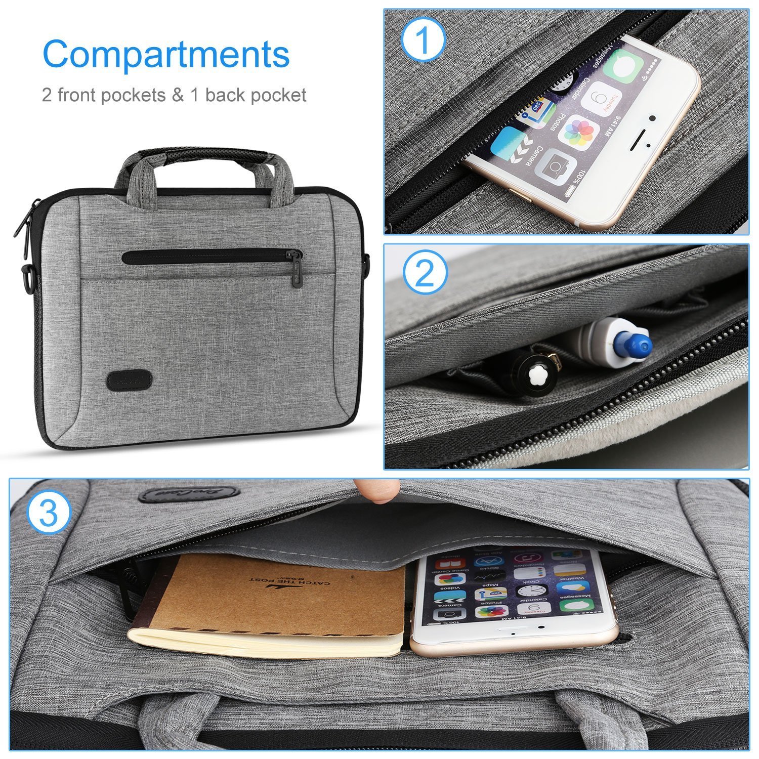ProCase 14-15.6 Inch Laptop Bag Messenger Shoulder Bag Briefcase Sleeve Case for MacBook Pro 16" / Surface Book 3 15", 14 15 15.6 Inch Laptop Ultrabook Notebook MacBook Chromebook Computer –Grey