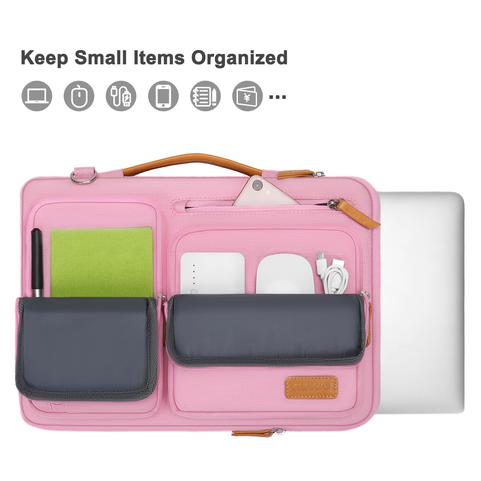 MOSISO 360 Protective Laptop Shoulder Bag,15-15.6 inch Computer Bag Compatible with MacBook Pro 16, HP, Dell, Lenovo, Asus Notebook,Side Open Messenger Bag with 4 Zipper Pockets&Handle, Pink