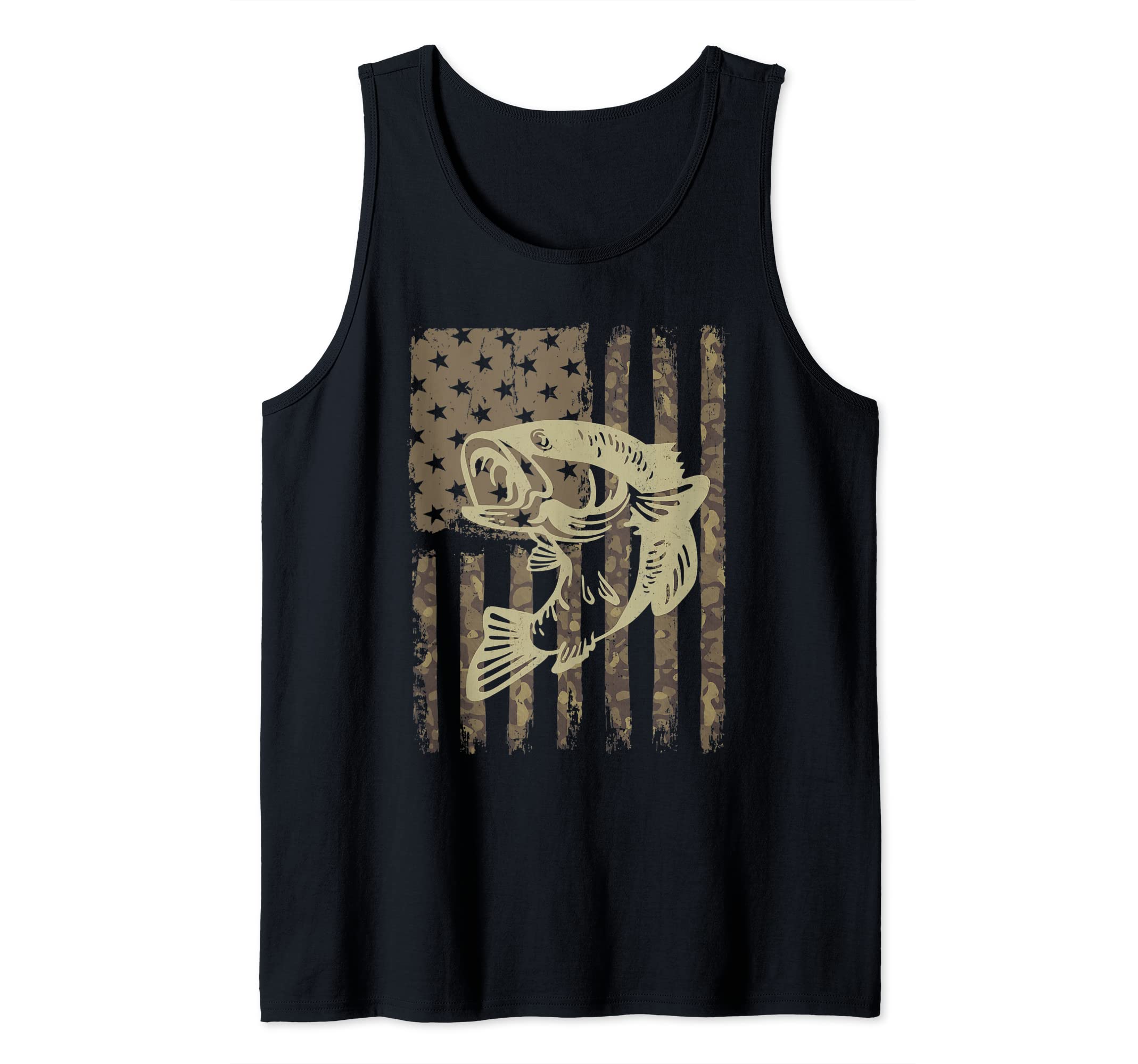 Camouflage USA Flag Big Mouth Bass Vintage Fishing Tank Top