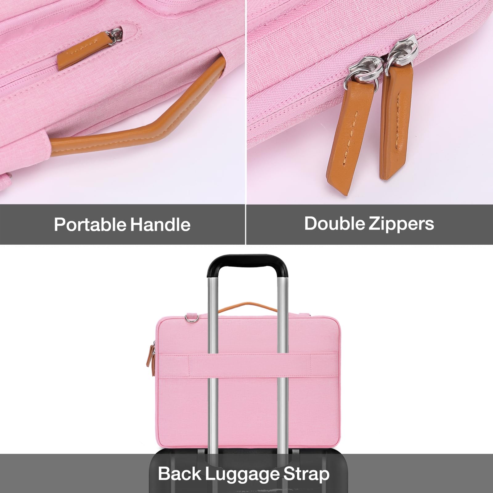 MOSISO 360 Protective Laptop Shoulder Bag,15-15.6 inch Computer Bag Compatible with MacBook Pro 16, HP, Dell, Lenovo, Asus Notebook,Side Open Messenger Bag with 4 Zipper Pockets&Handle, Pink