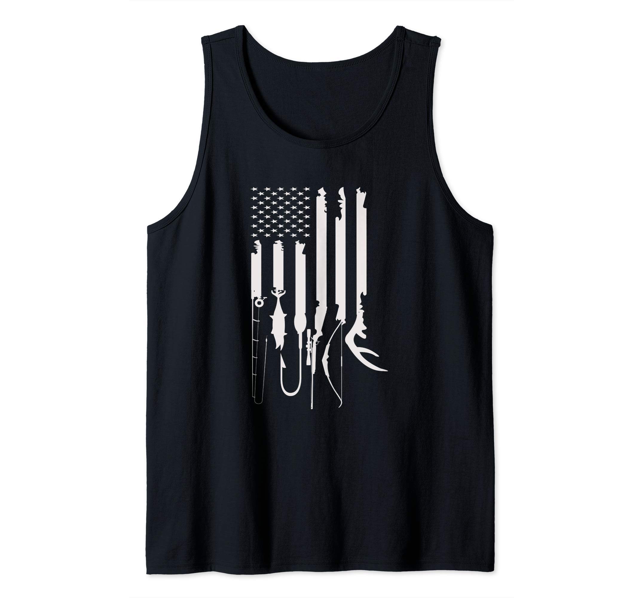 Mens Hunting Fishing USA Flag American Themed Decor Tank Top