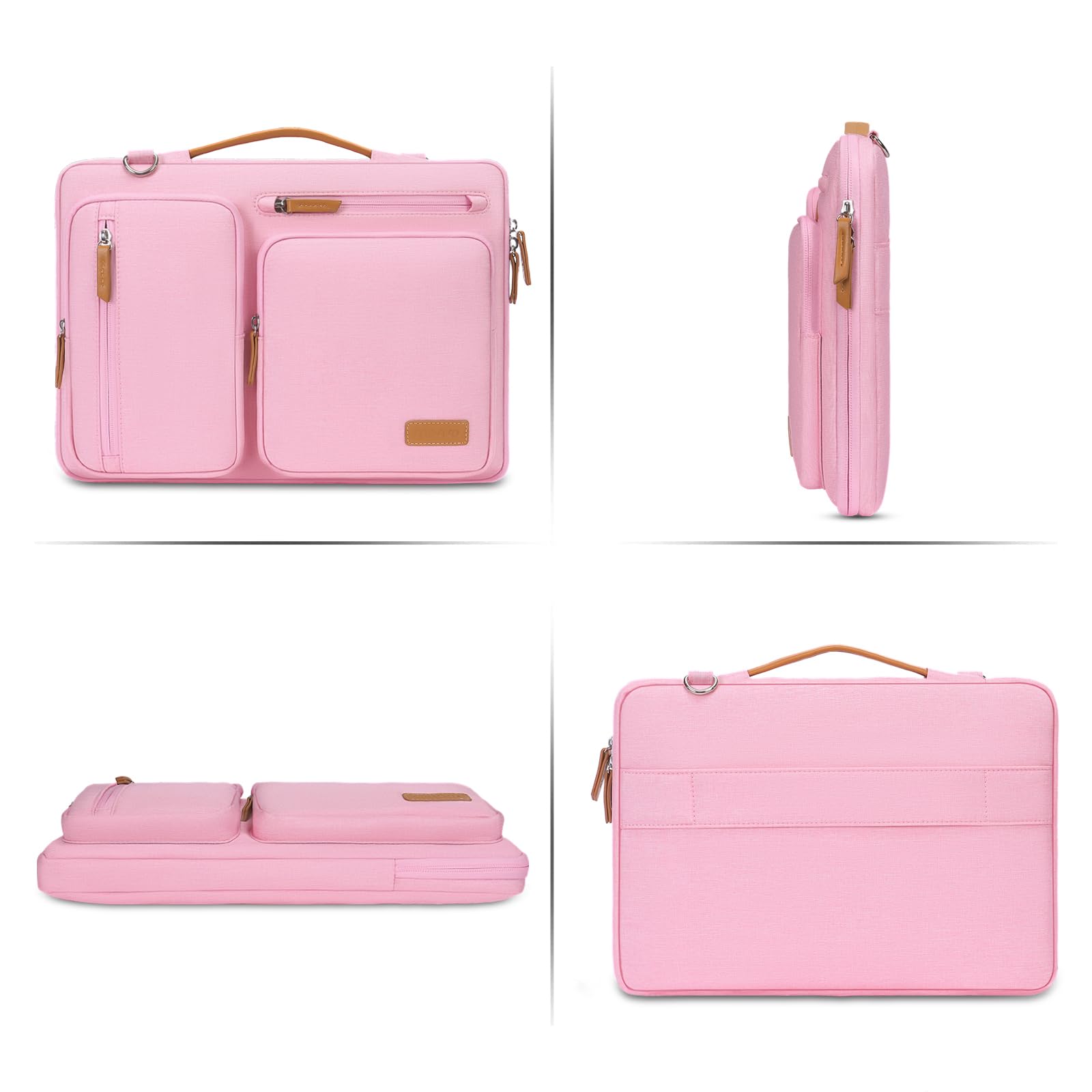MOSISO 360 Protective Laptop Shoulder Bag,15-15.6 inch Computer Bag Compatible with MacBook Pro 16, HP, Dell, Lenovo, Asus Notebook,Side Open Messenger Bag with 4 Zipper Pockets&Handle, Pink