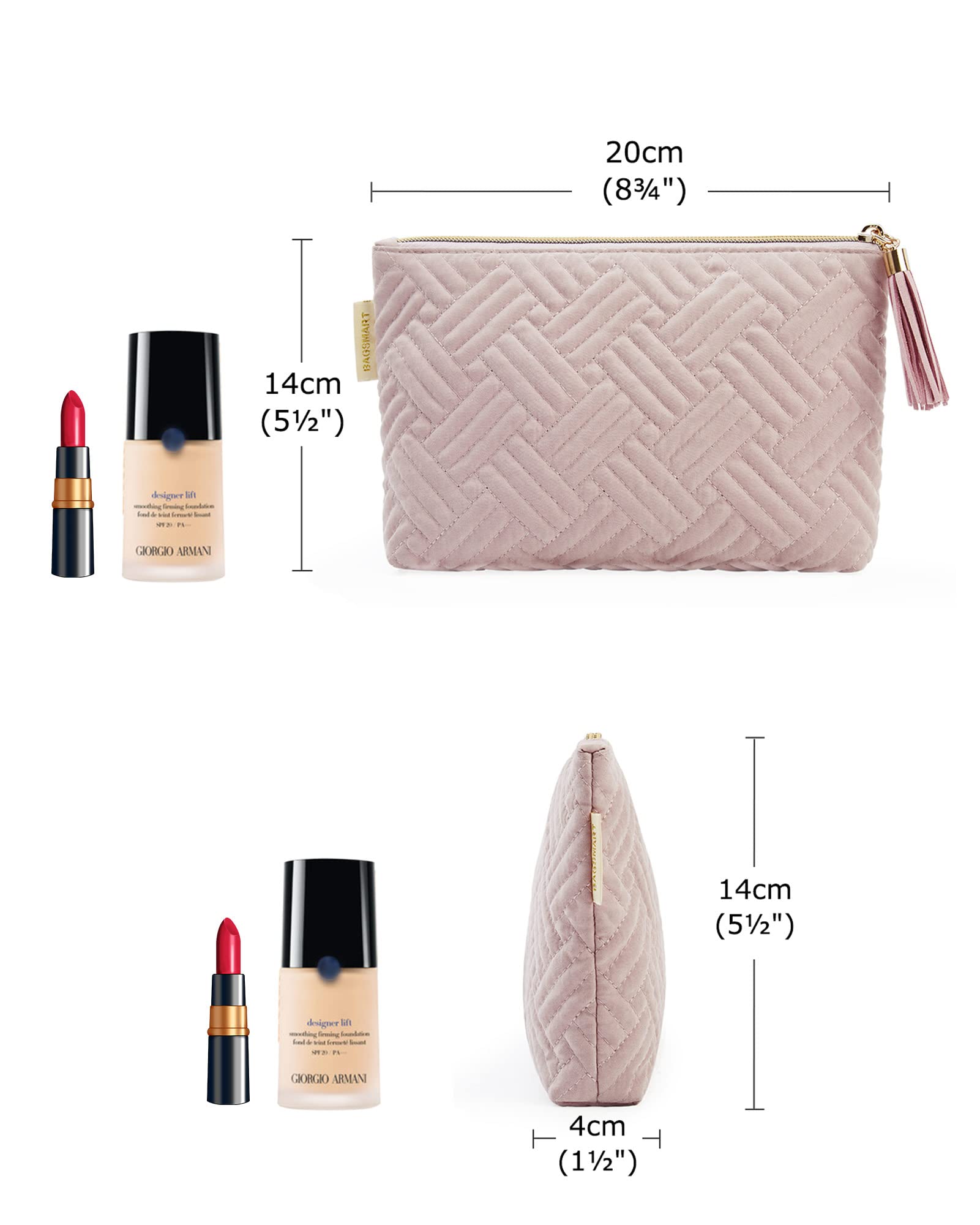 BAGSMART Cosmetic Pouch, Makeup Pouch Set,2 Pcs Small Makeup Bag for Purse,Travel Cosmetic Bag for Makeup Brushes Lipsticks Electonic Accessories, Pink+Black