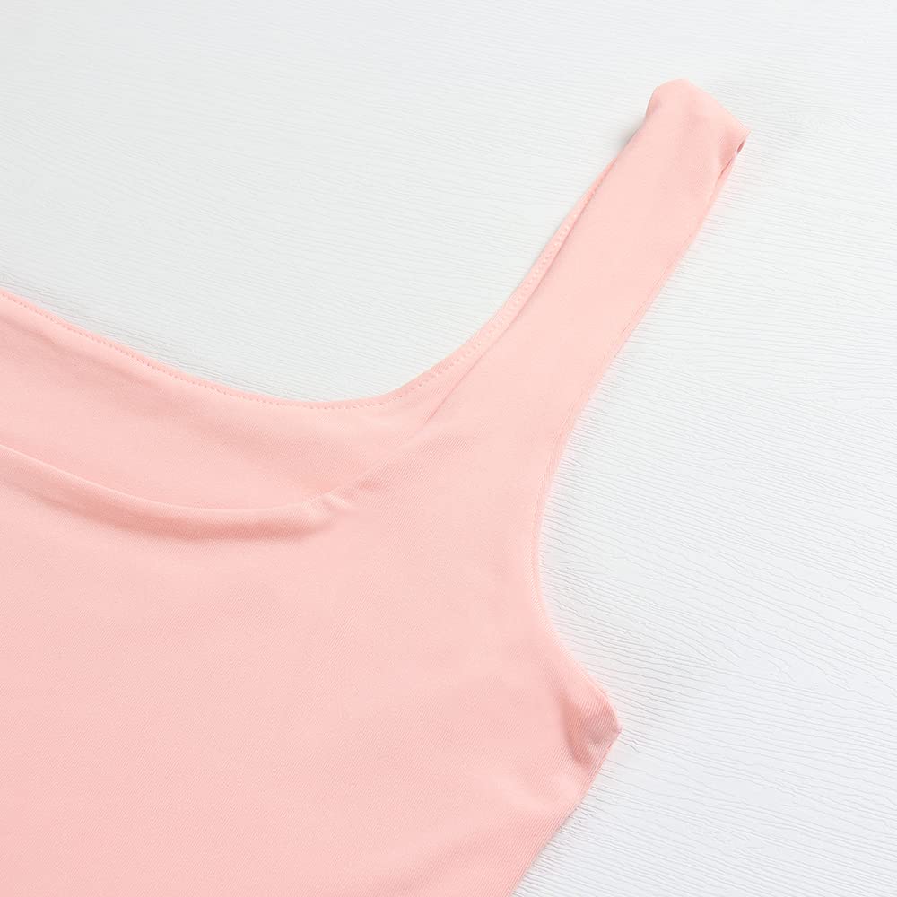 Artfish Women's Sleeveless Strappy Seamless Crop Tank Tops Square Neck Workout Fitness Basic Cropped Camis Lotus Pink, L