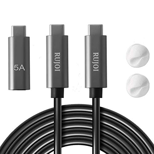 RUJOI Long USB C Cable 15FT with 100W Capacity, USB C to USC C 2.0 Cable Long 15 Feet Fast Charge Phone Cable 5A and 480Mps Data Speed, Cable Clip Included
