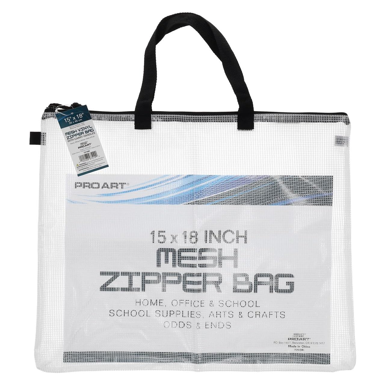 Pro Art Mesh Vinyl Zipper Bag, 15-inch x 18-inch Handle, Translucent