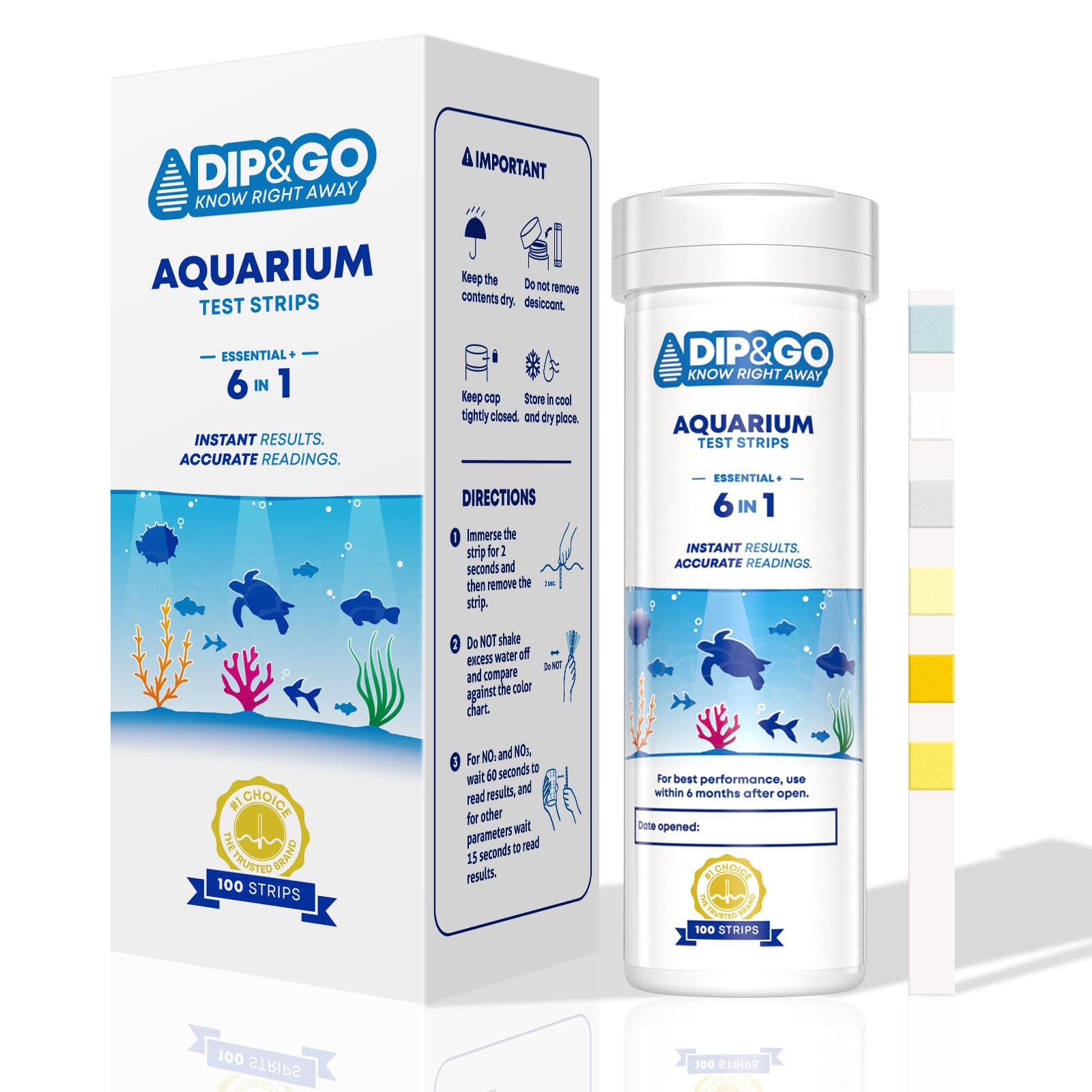 Aquarium Test Strips - Ammonia Test Kit for Aquarium - DIP & GO 6 in 1 Aquarium Water Test Kit for Freshwater, Fish Tank Water Testing Kit, 100 Strips