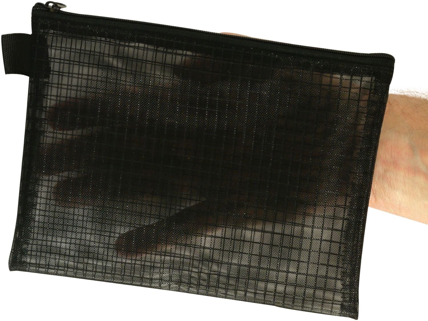 Mesh Bag With Zipper, Set Of 5, Organize Supplies, Cosmetics, Travel Accessories (6x8, Black)