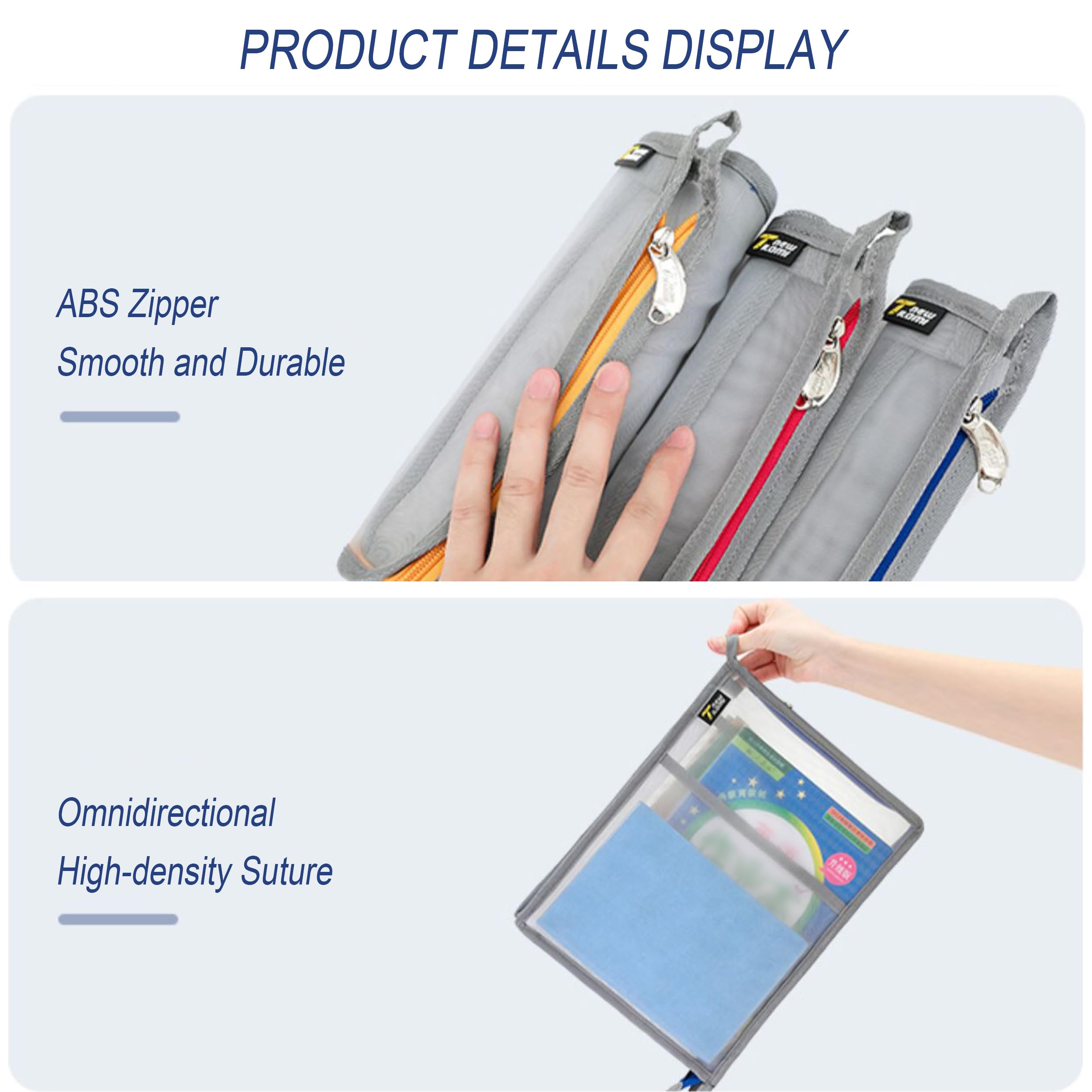 NEW TILAMI Mesh Zipper Pouch Bags - Durable high-Strength Nylon, Premium ABS Zipper - A4 Size Clear Mesh Bags with Zipper File Organization for School,Office,Travel (6 Pack)