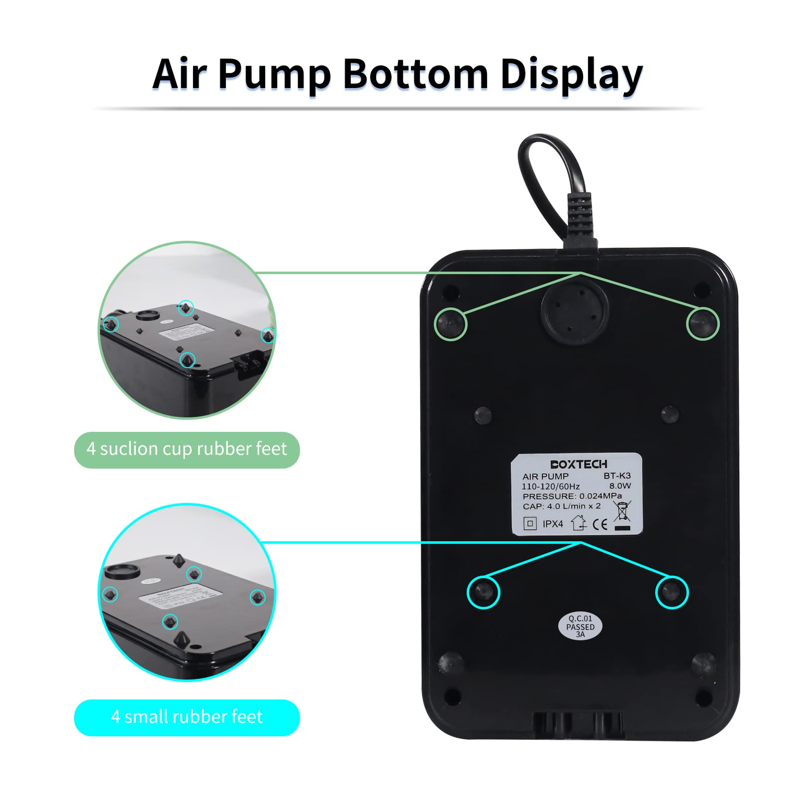 Aquarium Ultra-Quiet Air Pump - Adjustable Fish Tank Aerator with Dual Outlet Pump, 8w 8L/min Oxygen Pump for 20-600 Gallon Tank (Only Air Pump)