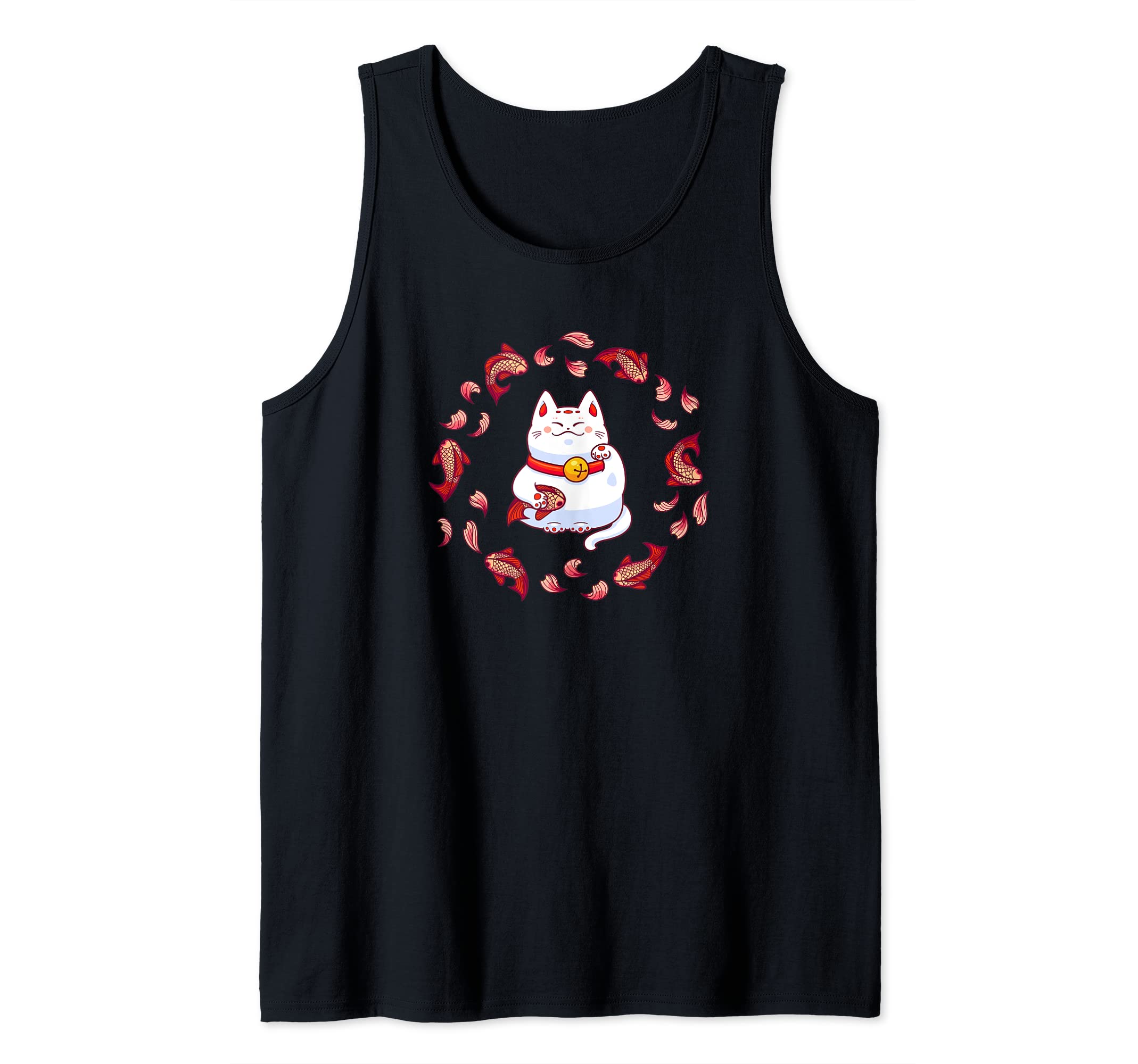 Cute Maneki Neko Lucky Cat with Koi Fish Tank Top